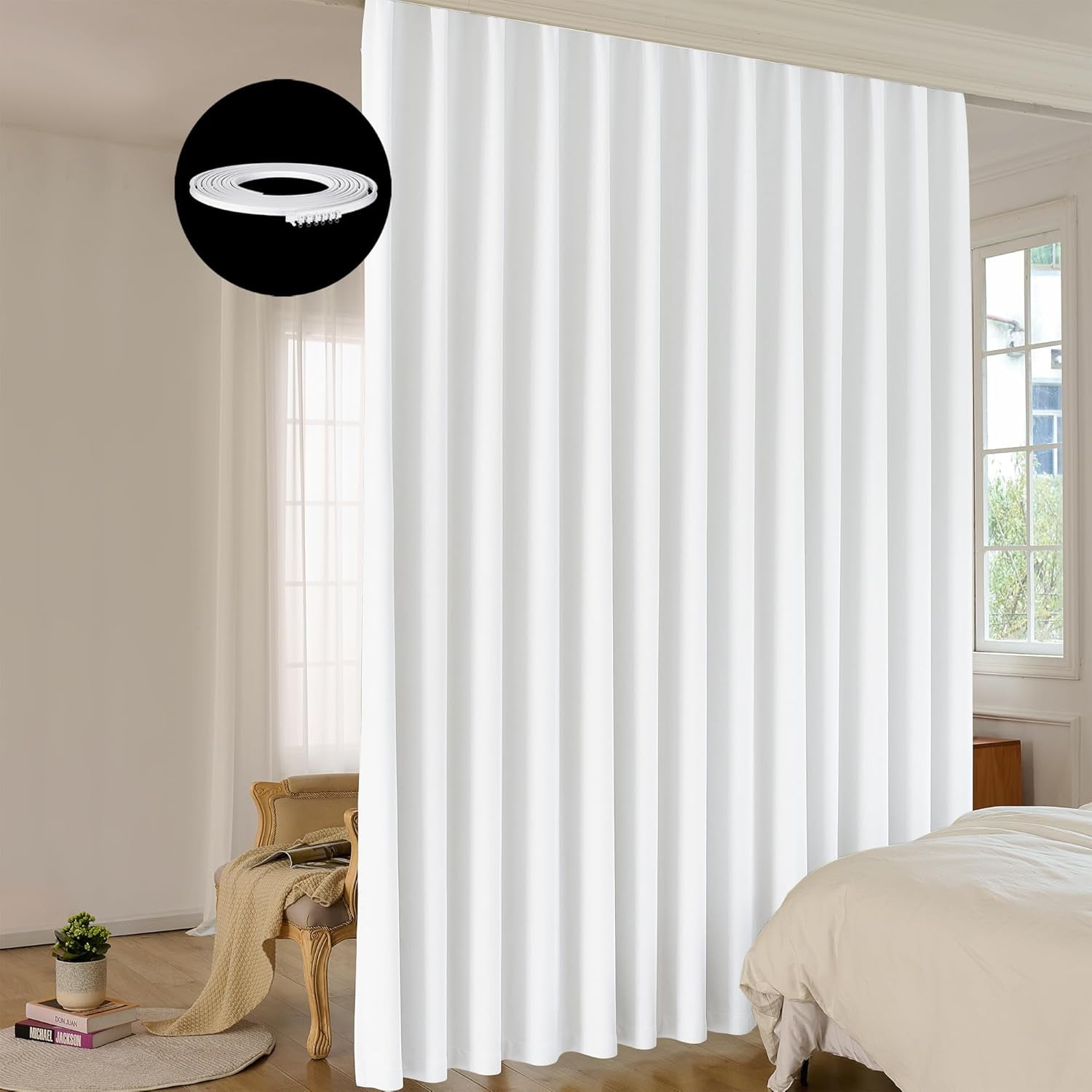 Ceiling Track Room Divider Curtain Sets, 95% Blackout for Total Privacy ...