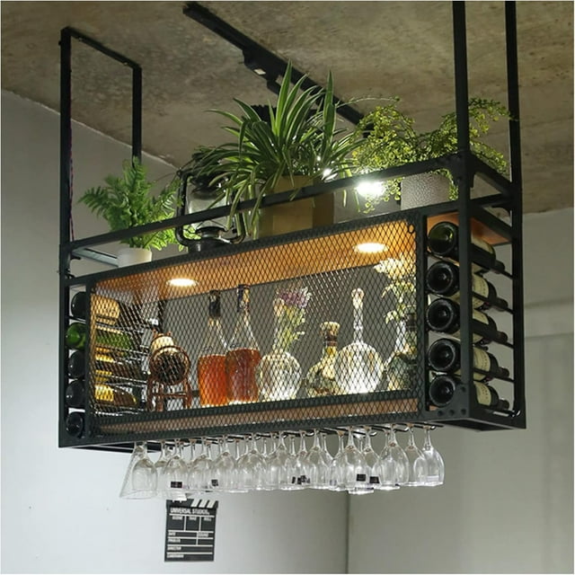 Ceiling Wine Glass Hanging Wine with Glass Holder and Shelf Metal ...