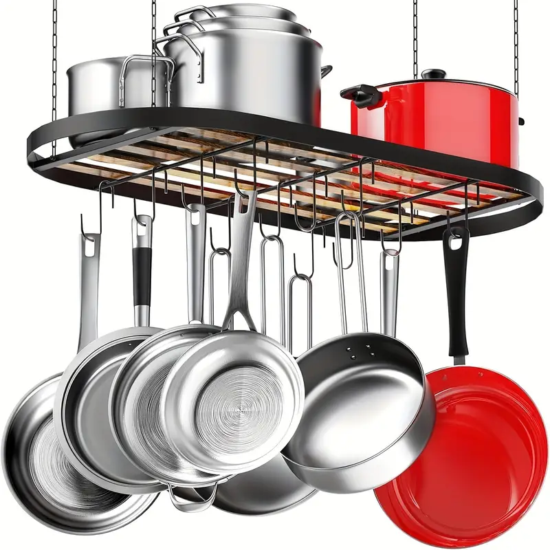BreeRainz 12-Hook Metal Ceiling-Mounted Hanging Pot Rack，A Modern ...