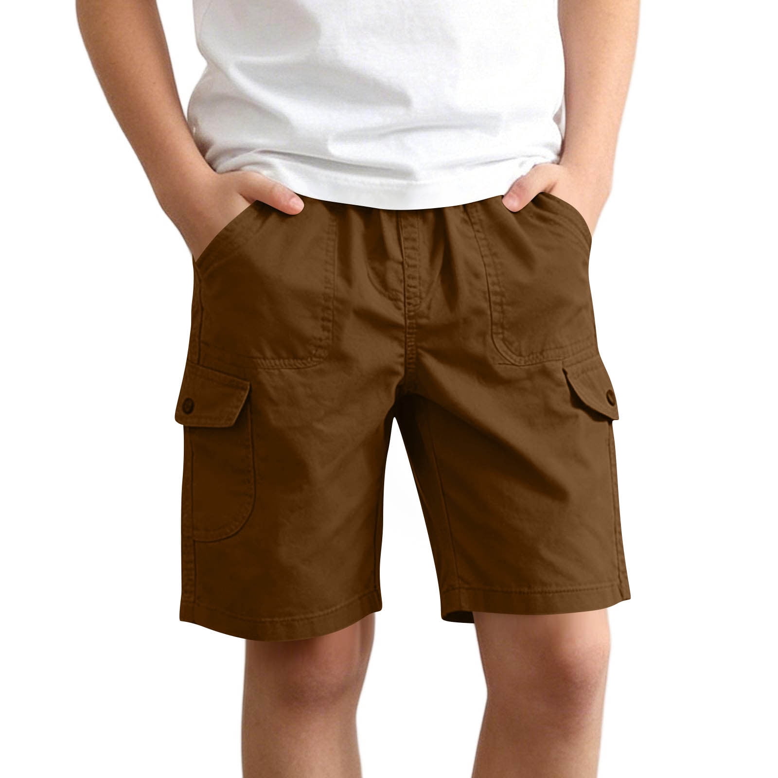 Ceisia Boys Elastic Waist Multi Pocket Casual Cargo Shorts Brown 14 ...
