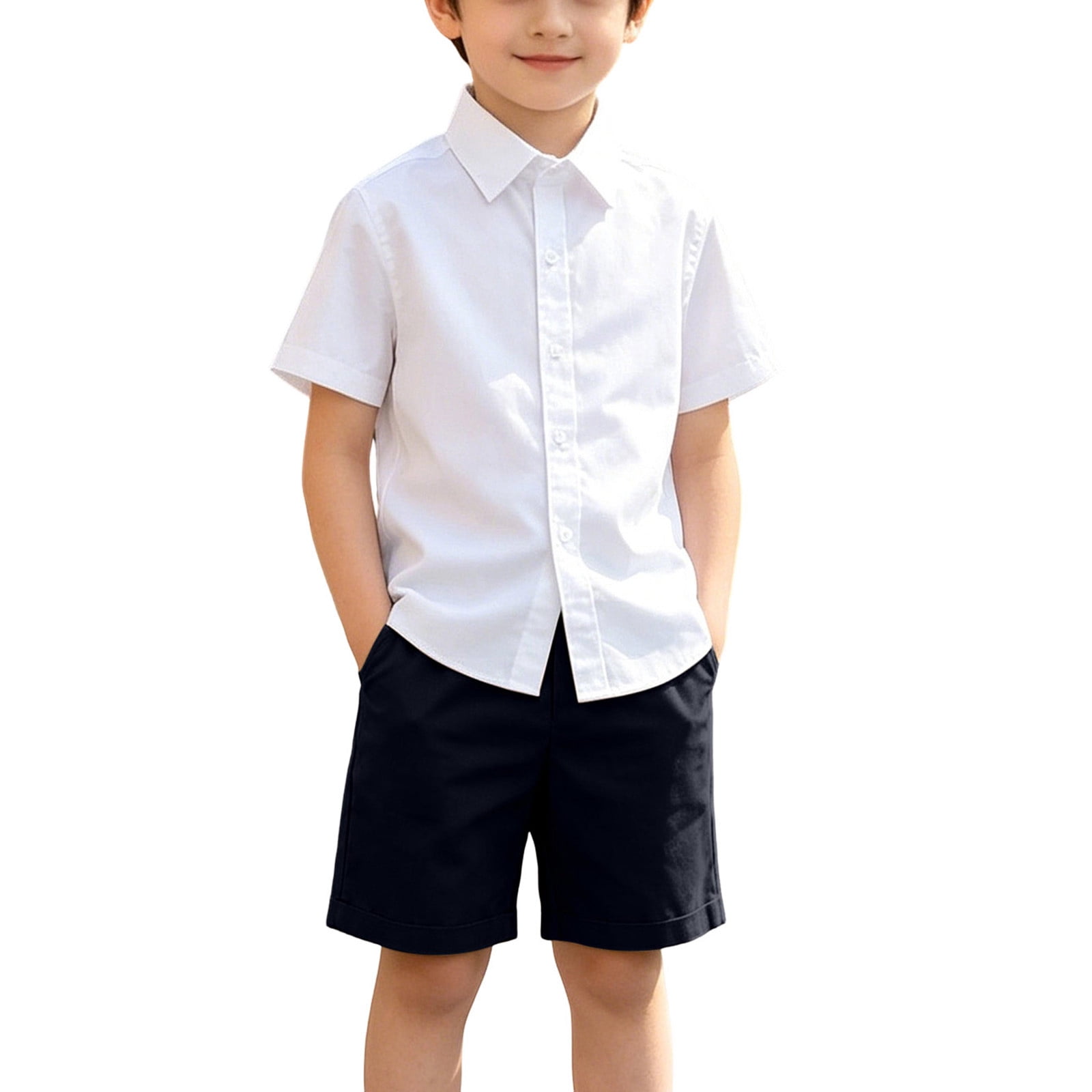 Ceisia Boys Girls Plain White Short Sleeve Uniform Shirt Elastic Waist ...