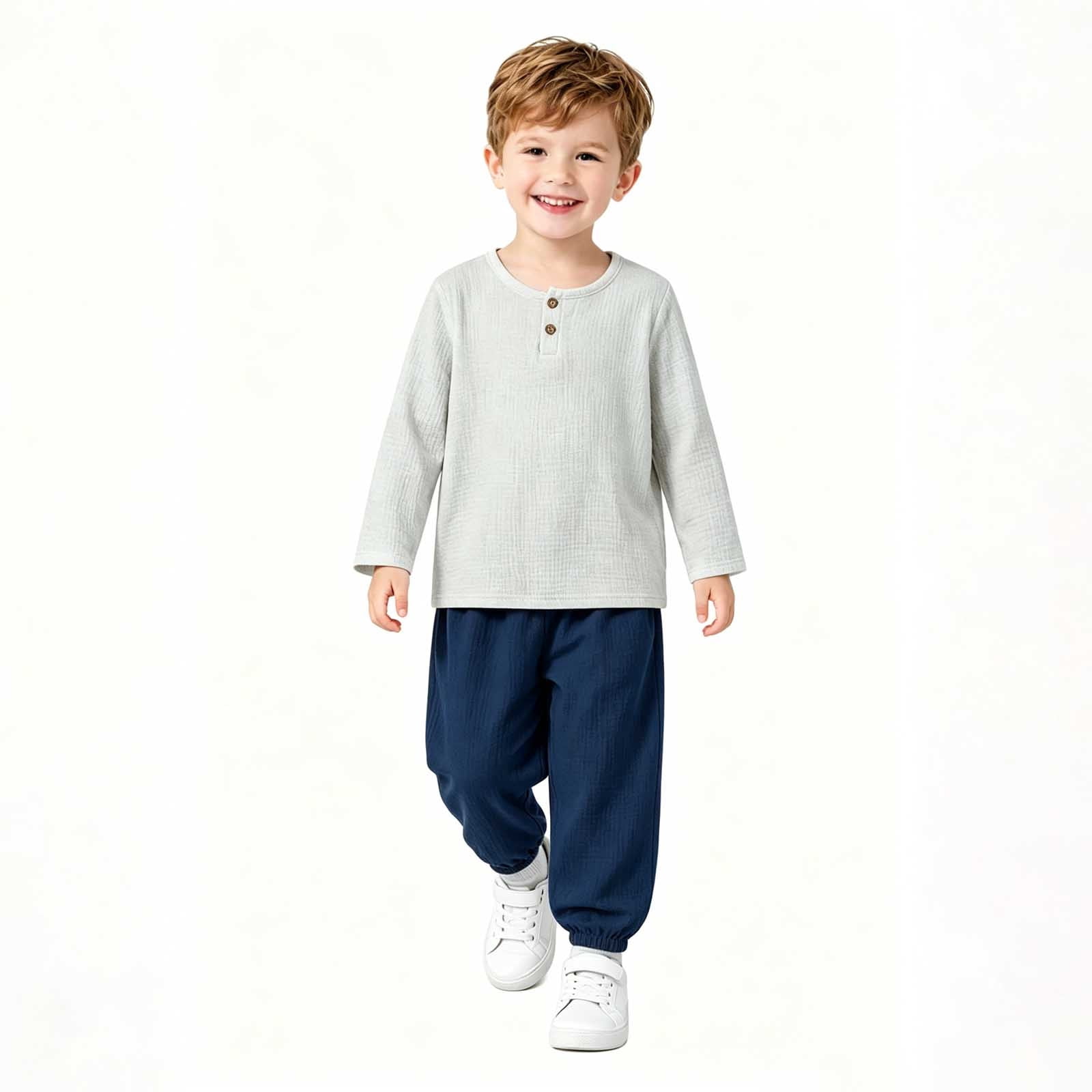 Ceisia Boys Long Sleeve Henley Shirt And Elastic Waist Pants 2 Piece ...