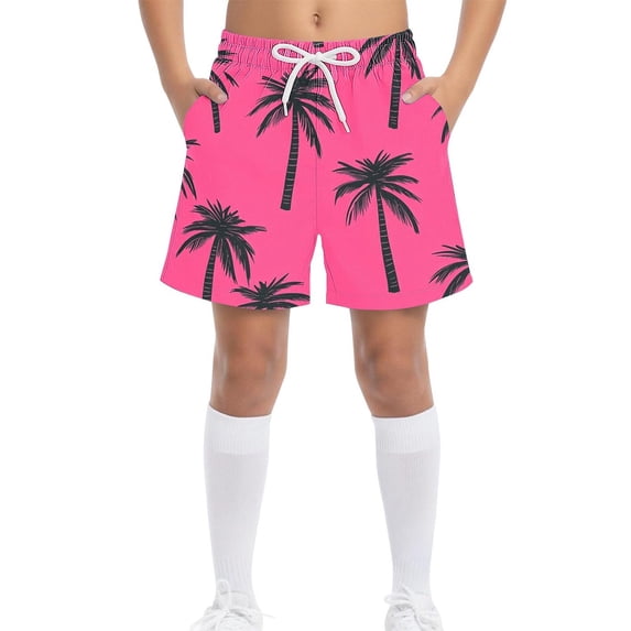 Ceisia Boys Solid Palm Tree Print Drawstring Swim Trunks Side Pockets ...