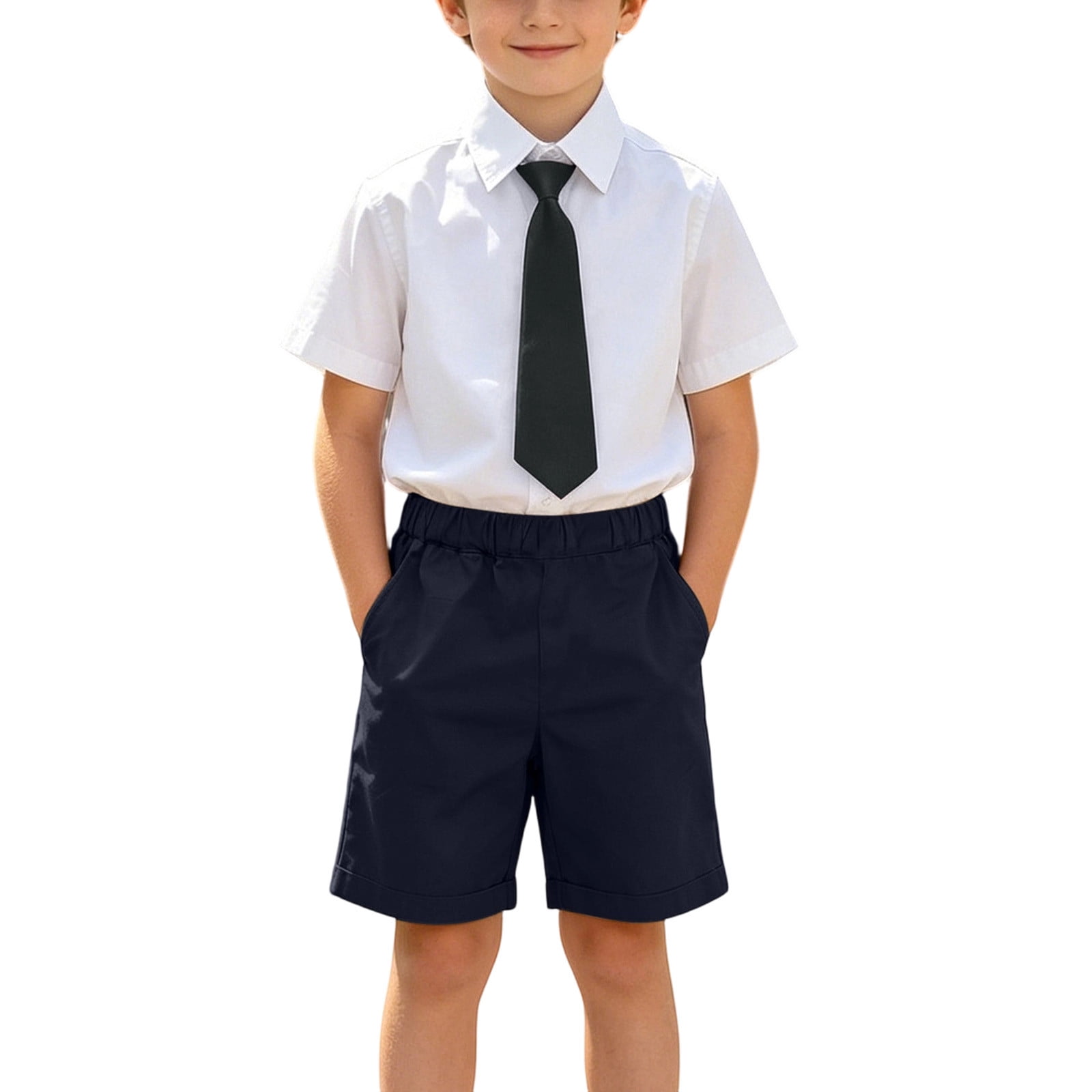 Ceisia Boys White Uniform Shirt Matching Neck Tie Elastic Waist Casual ...