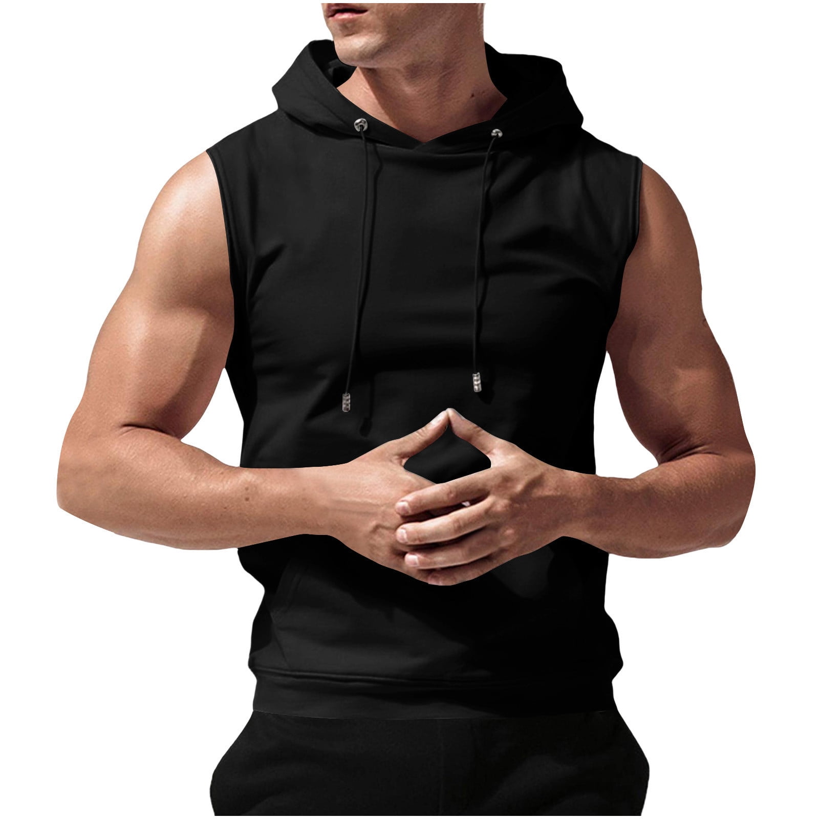 Ceisia Breathable Soft Men's Slim Fit Solid Color Hooded Sleeveless ...