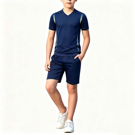 Ceisia Kids 5-13Y Boys Solid V Neck Short Sleeve Soccer Uniform Two ...