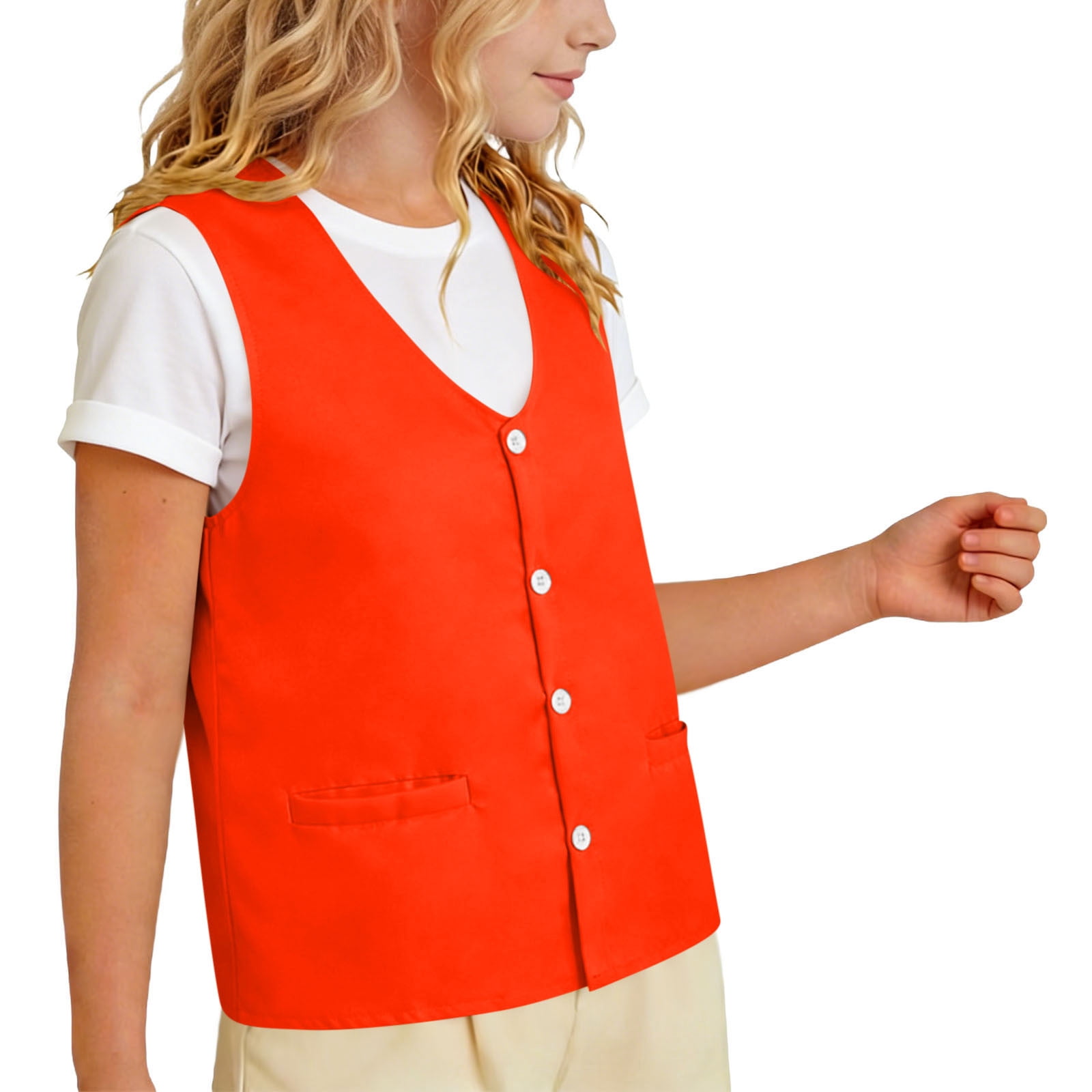 Ceisia Kids' Button-Front V-Neck Uniform Vest Multi-Color Pack Orange 7 ...