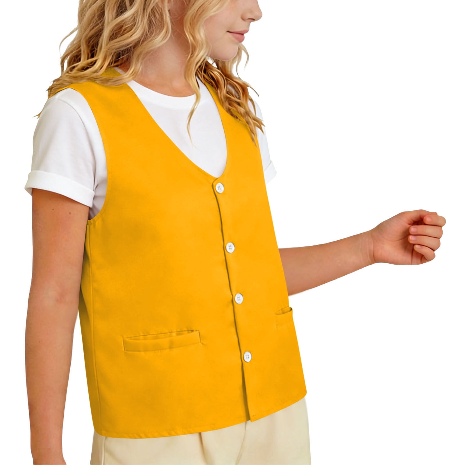 Ceisia Kids' Button-Front V-Neck Uniform Vest Multi-Color Pack Yellow 7 ...