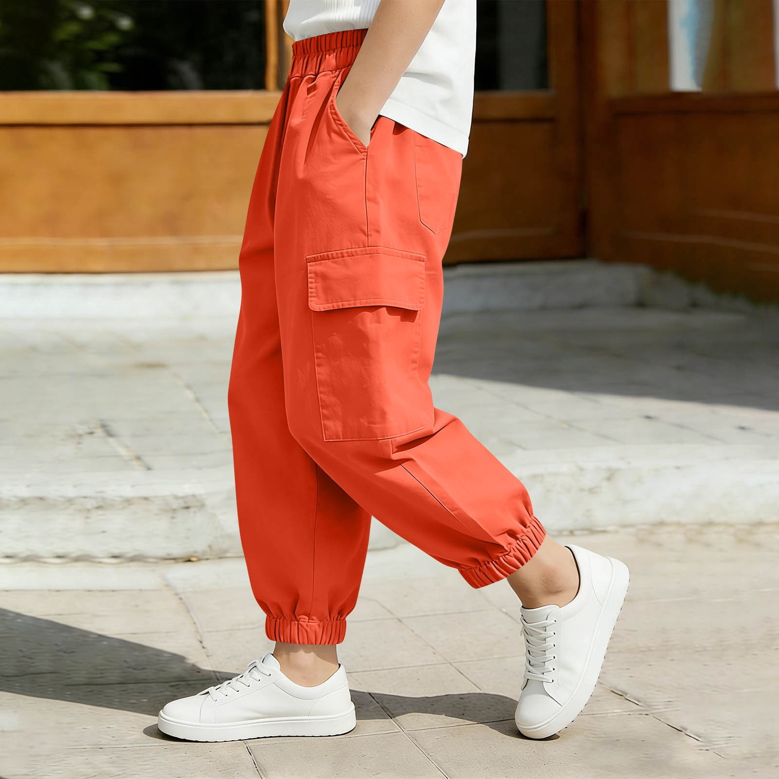 Ceisia Kids' Casual Cargo Pants Elastic Waist Joggers Multi Pockets ...