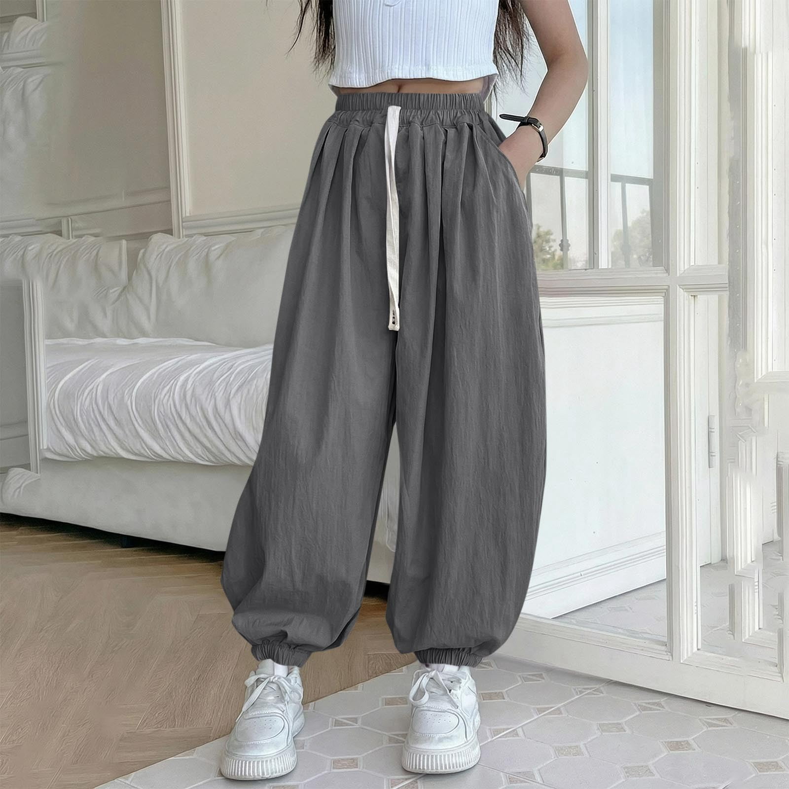 Ceisia Kids Casual Harem Pants Elastic Waist Drawstring with Ribbed ...