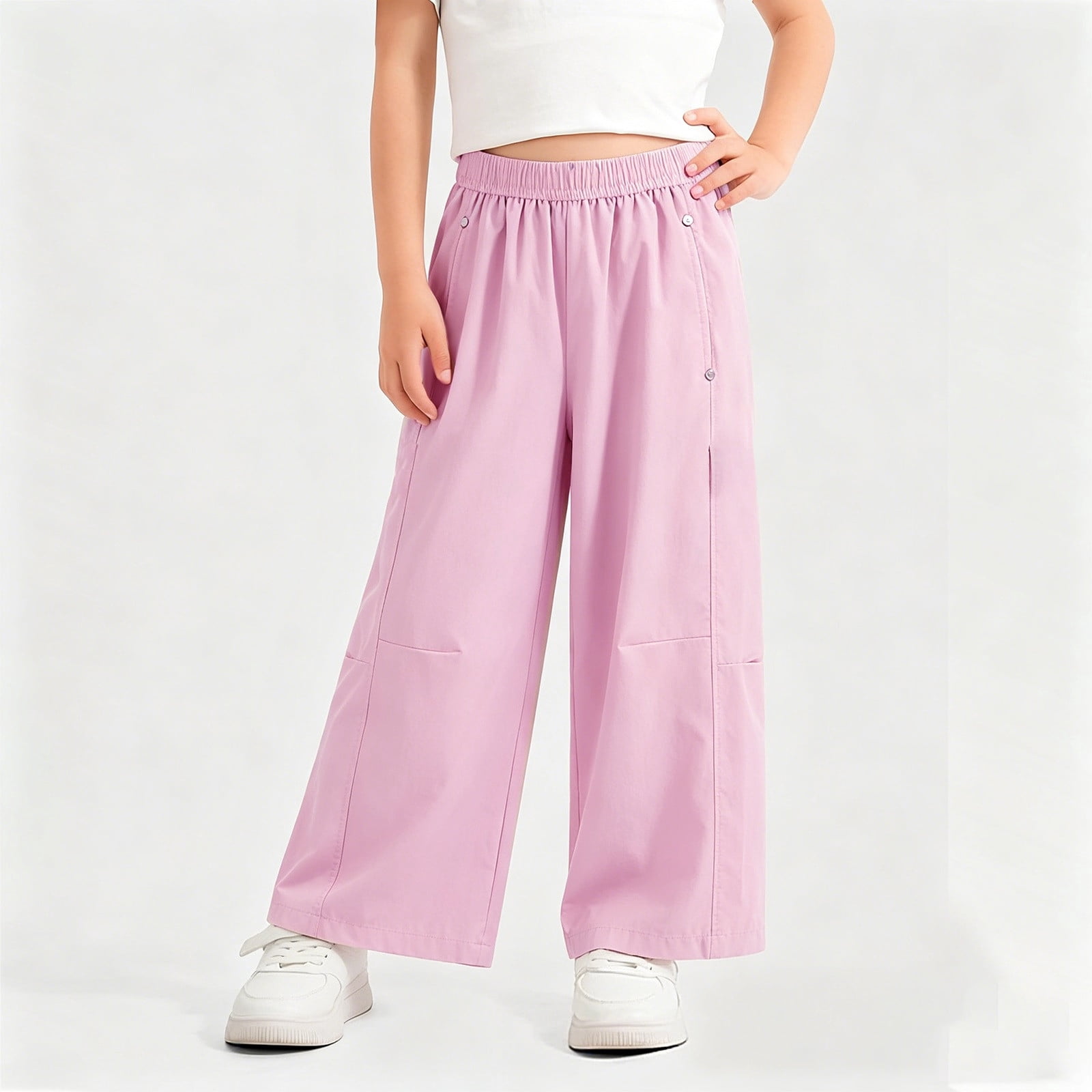 Ceisia Kids Casual Wide Leg Pants Elastic Waist with Rivet Detail and ...