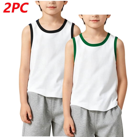 Ceisia Kids' Color Trim Crew Neck Tank Top 2-Pack Multi-Color Set Dark ...