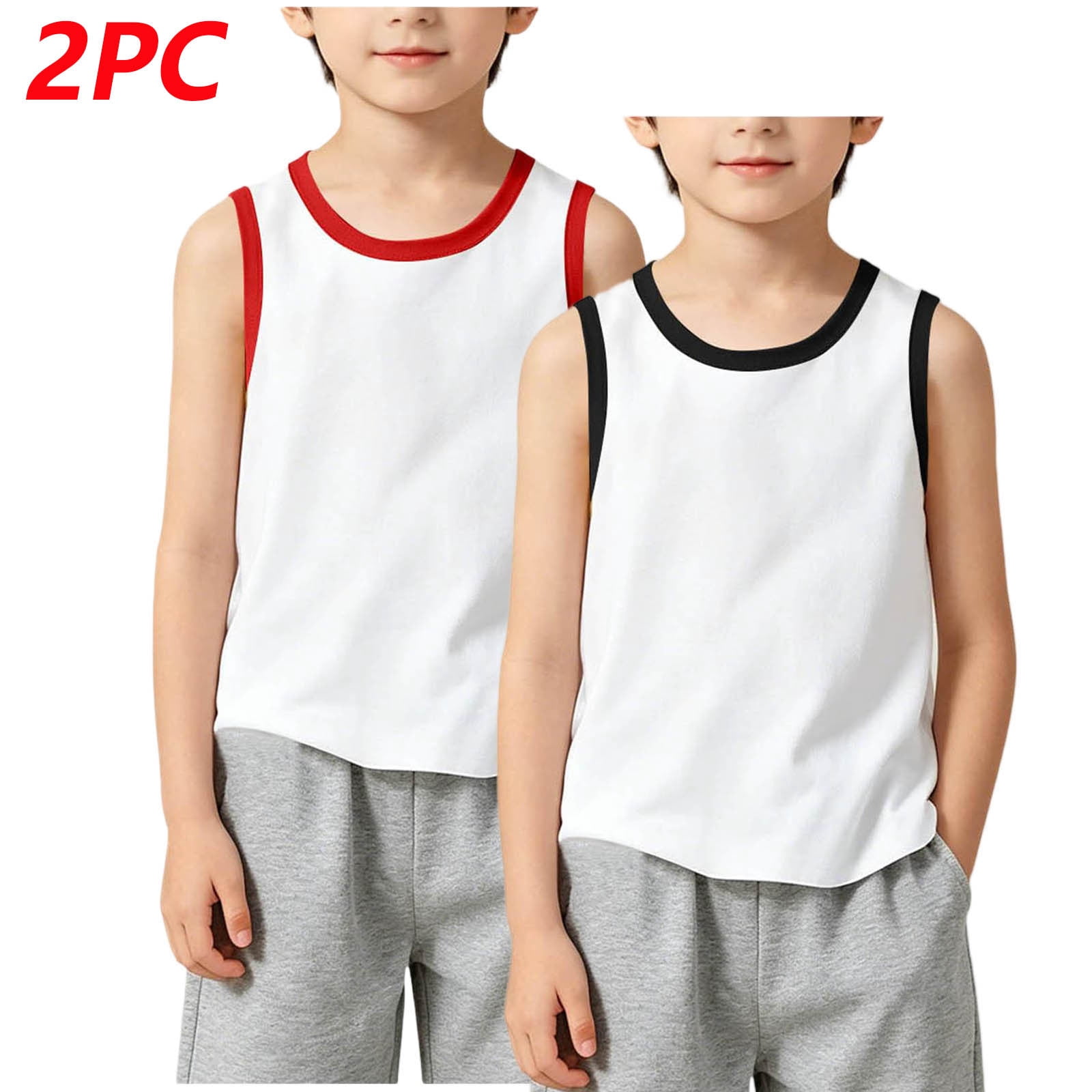 Ceisia Kids' Color Trim Crew Neck Tank Top 2-Pack Multi-Color Set Red 7 ...