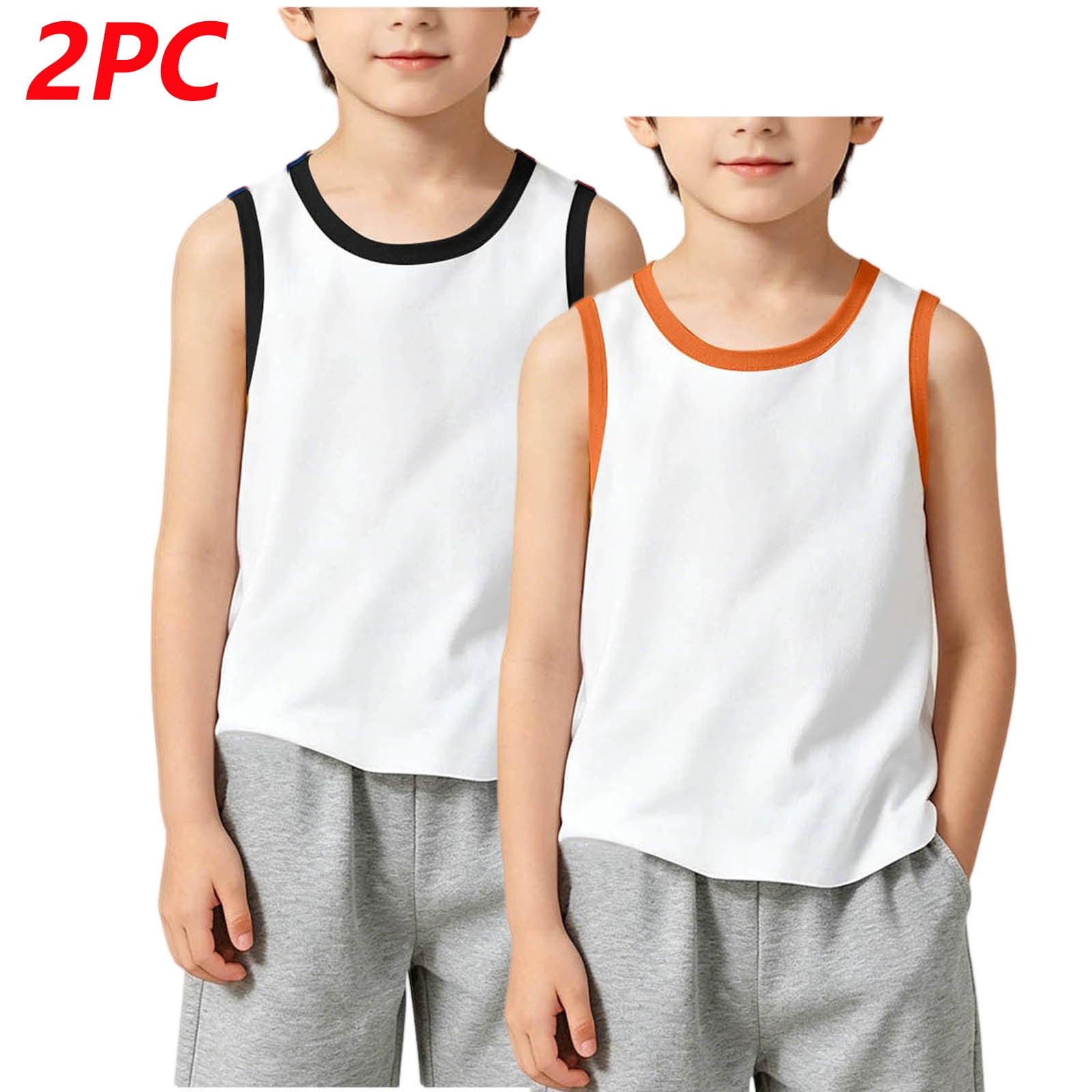 Ceisia Kids' Color Trim Crew Neck Tank Top 2-Pack Multi-Color Set Sky ...