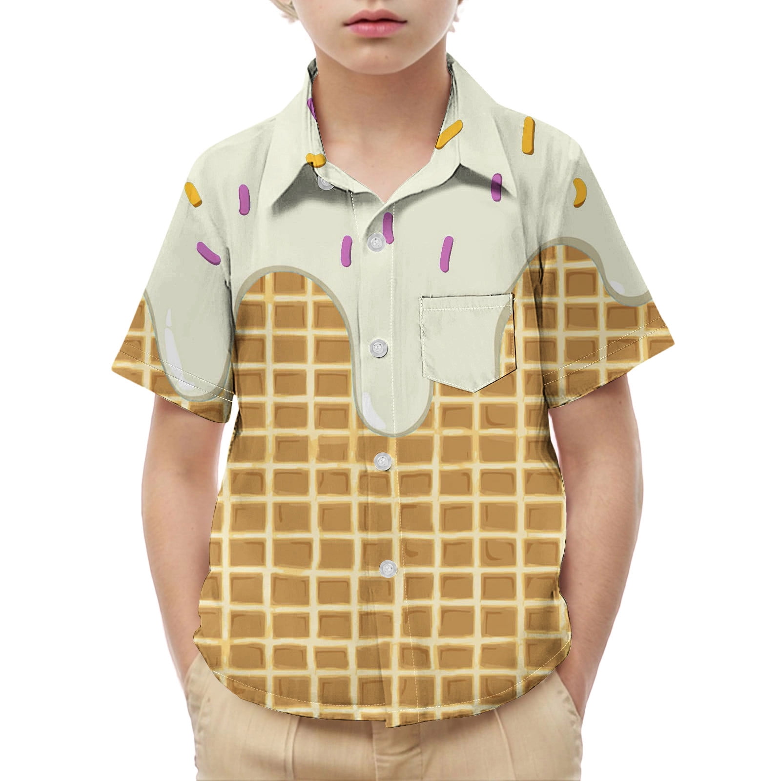 Ceisia Kids' Melting Ice Cream Waffle Print Short Sleeve Button-Down ...