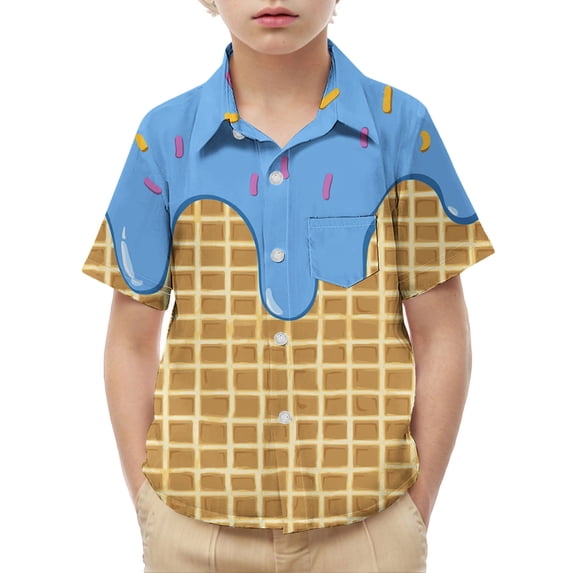 Ceisia Kids' Melting Ice Cream Waffle Print Short Sleeve Button-Down ...