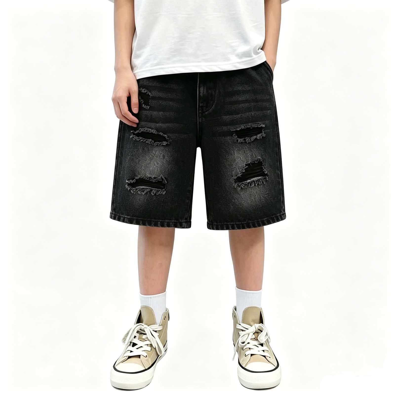Ceisia Kids Ripped Distressed Denim Shorts Elastic Waist Loose Casual ...