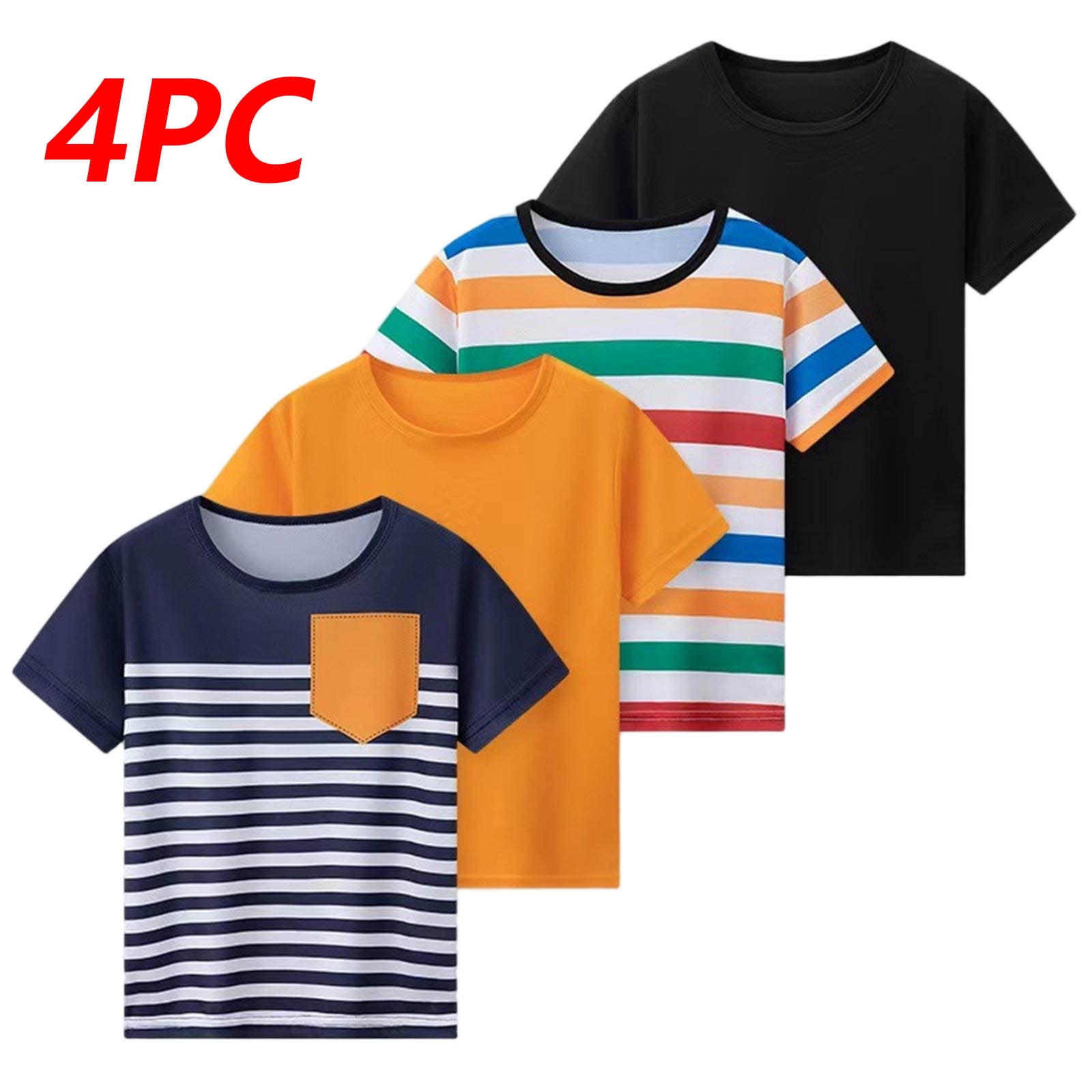 Ceisia Kids' Short Sleeve Crew Neck T-Shirt 4-Pack Mixed Striped and ...