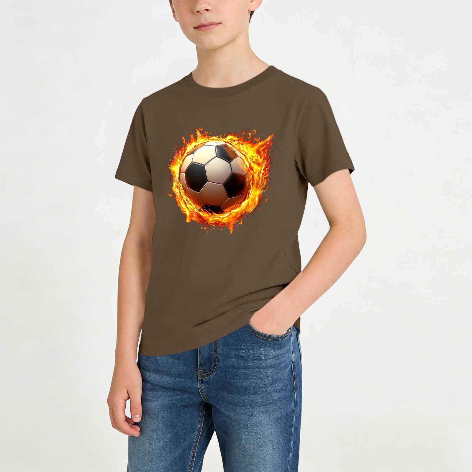 Ceisia Kids' Short Sleeve Crew Neck T-Shirt with Flaming Soccer Ball ...
