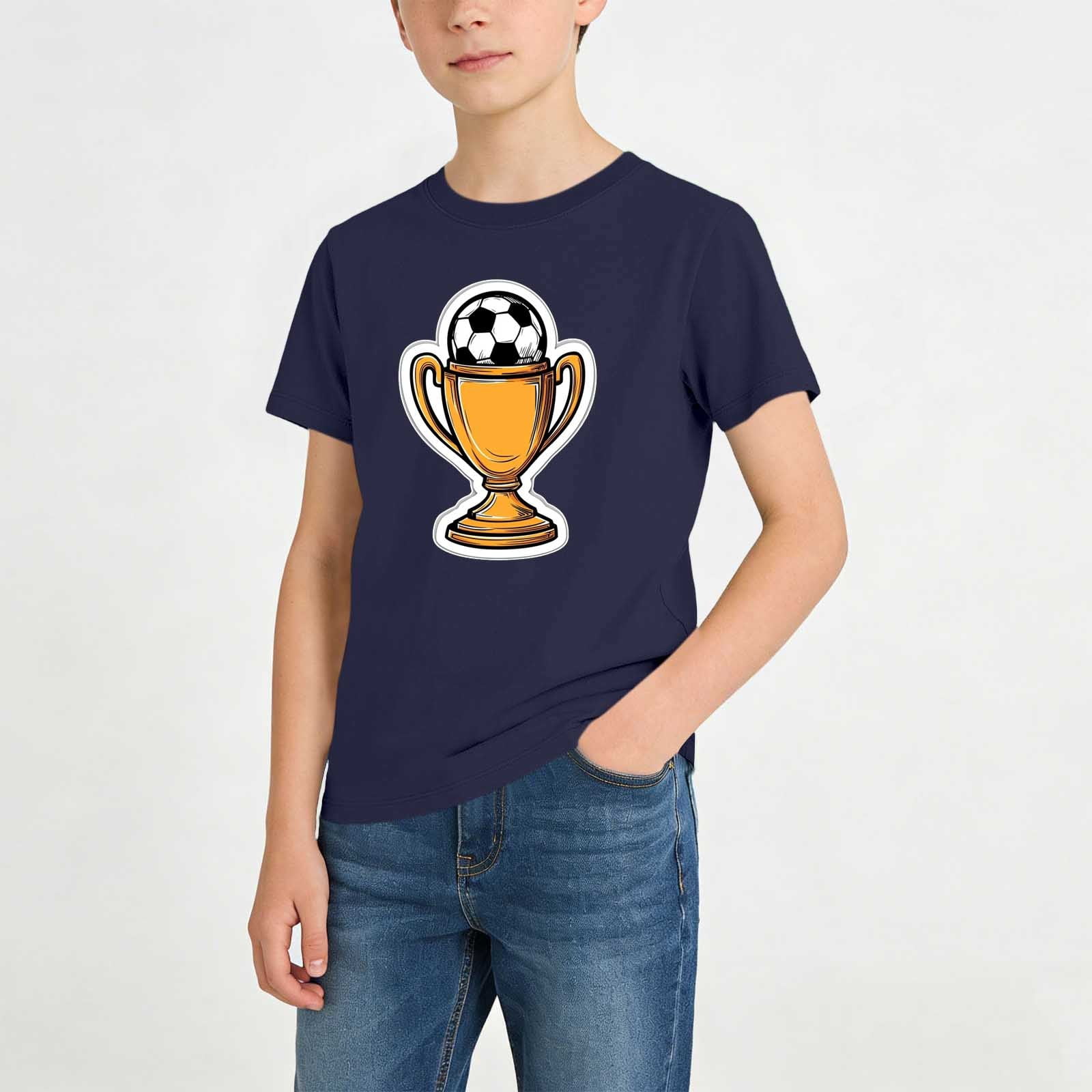 Ceisia Kids' Short Sleeve Crew Neck T-Shirt with Soccer Trophy Print ...