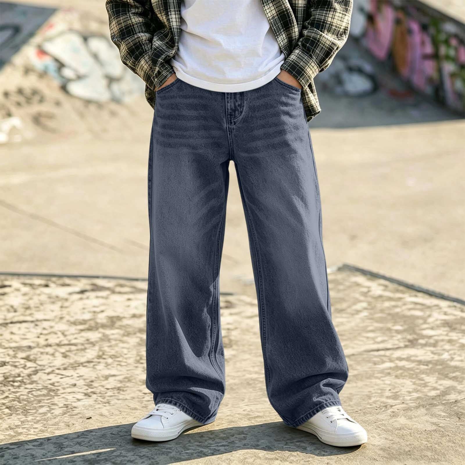 Ceisia Kids' Vintage Faded Wide Leg Denim Pants High Rise Baggy Casual ...