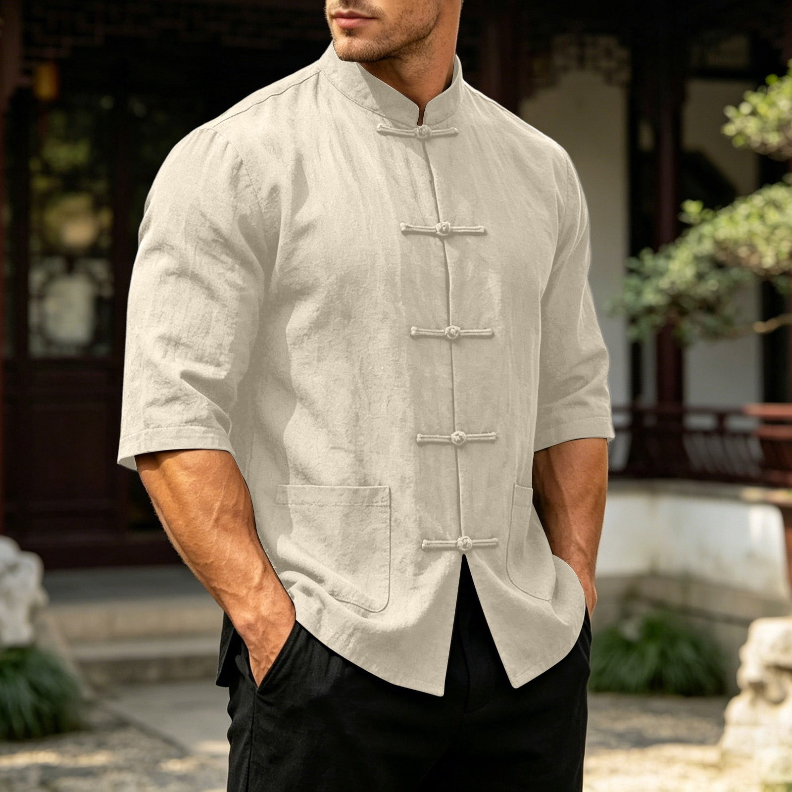 Ceisia Mandarin Collar Frog Button Chinese Style Linen Shirts ...