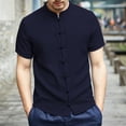 Ceisia Mandarin Collar Frog Button Linen Short Sleeve Shirts Solid ...