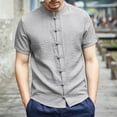 Ceisia Mandarin Collar Frog Button Linen Short Sleeve Shirts Solid ...