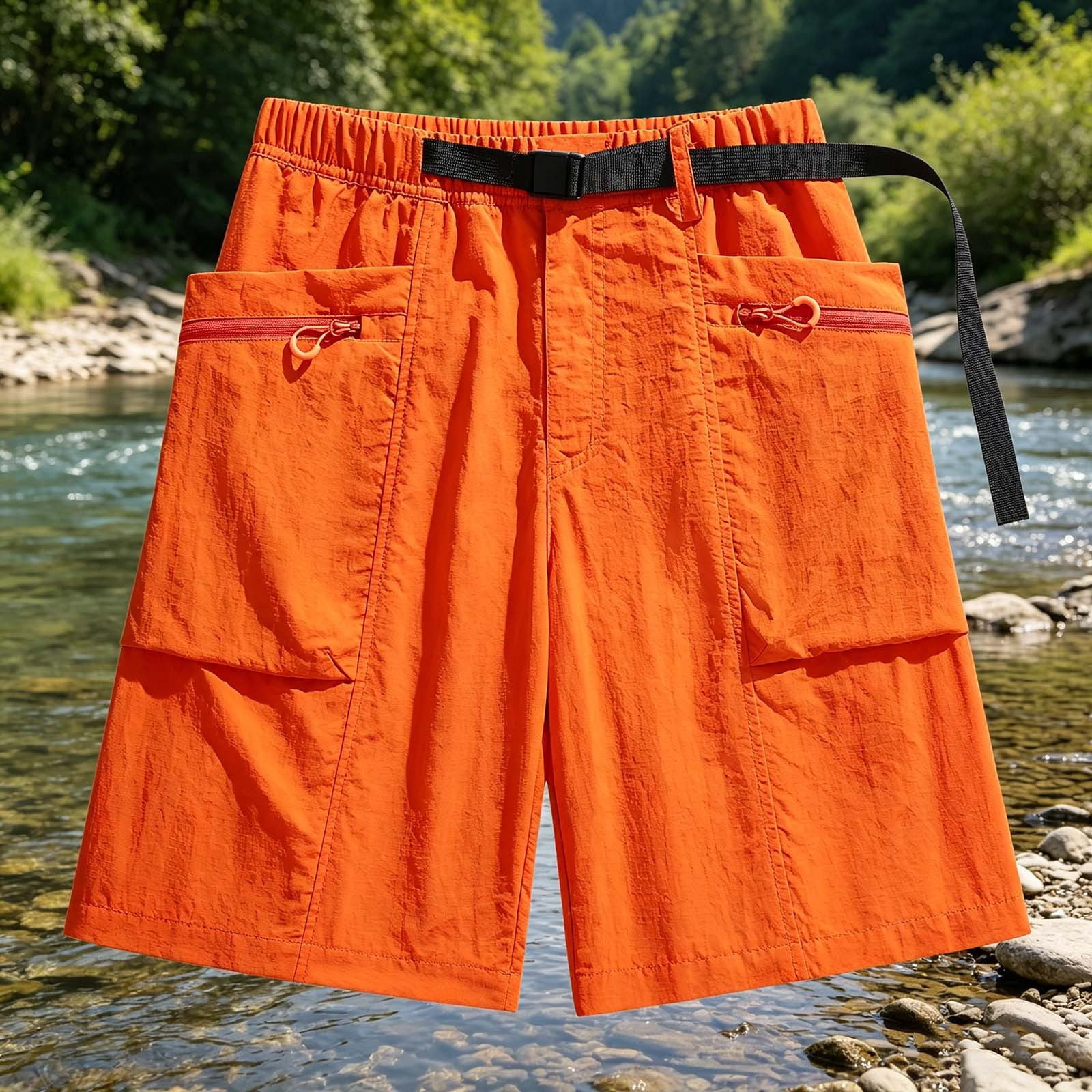 Ceisia Men Belted Waist Double Zip Pocket Loose Fit Cargo Casual Shorts ...