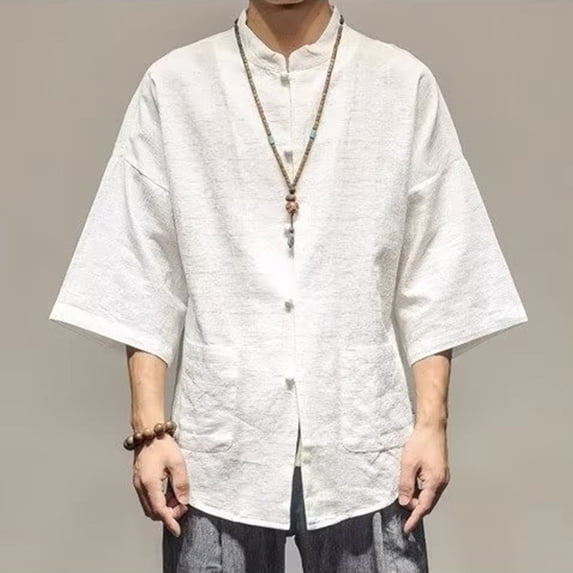 Ceisia Men Chinese Frog Button Linen Shirt Mandarin Collar Three ...