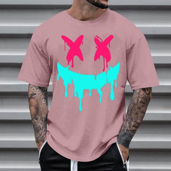 Ceisia Men Dripping Neon Butterfly Smile Face Graphic Crew Neck Short ...