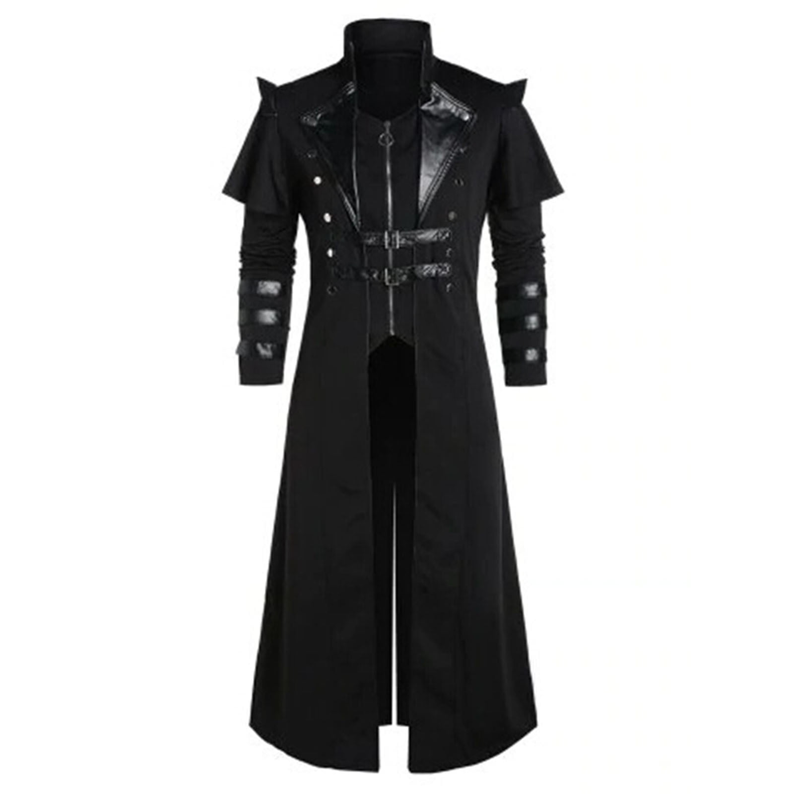 Ceisia Men Gothic Steampunk Long Trench Coat Buckle Strap Long Sleeve ...