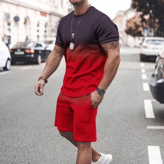 Ceisia Men Gradient Print Two Piece Tracksuit Crew Neck Short Sleeve ...