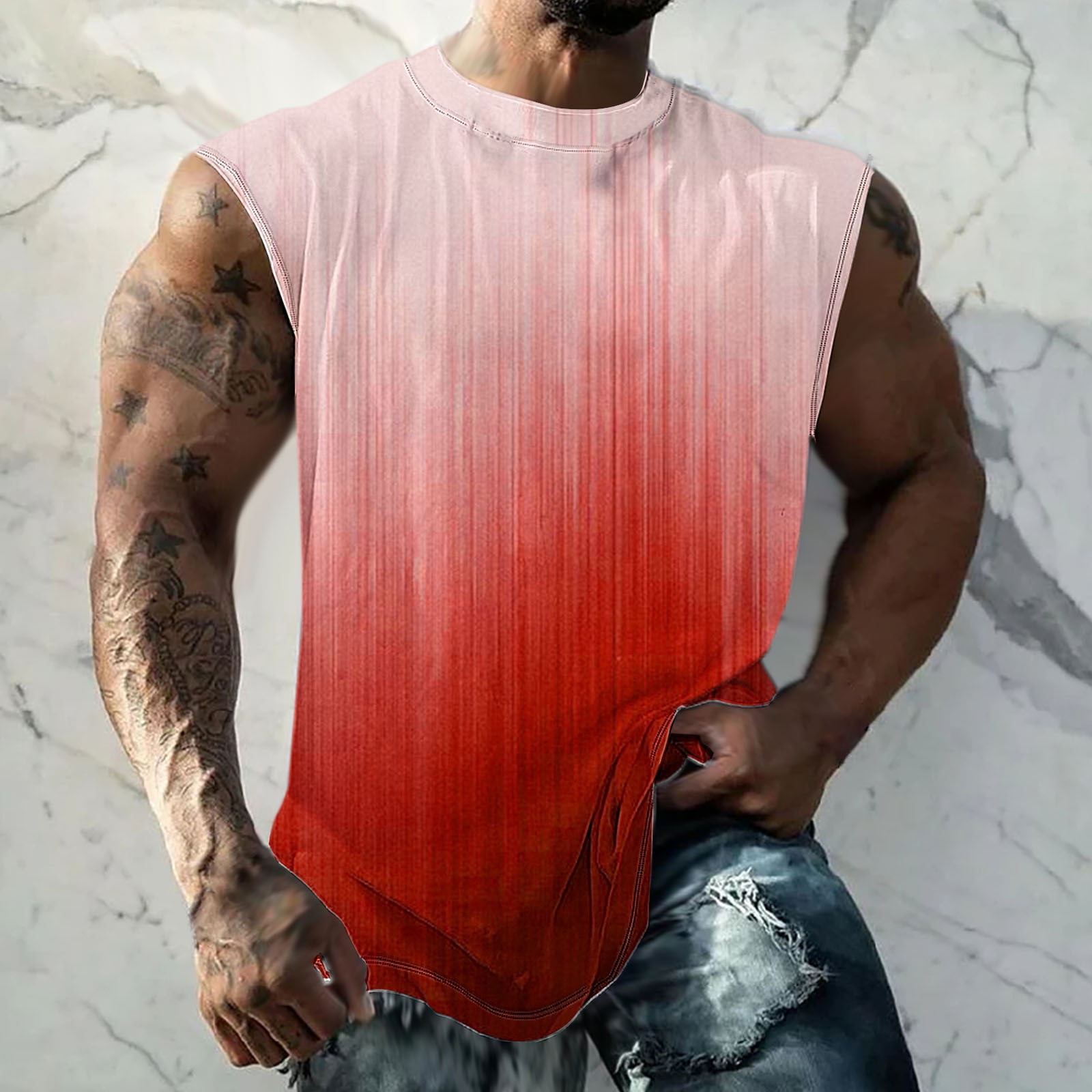 Ceisia Men Gradient Vertical Strip Print Sleeveless Workout Tank Top ...