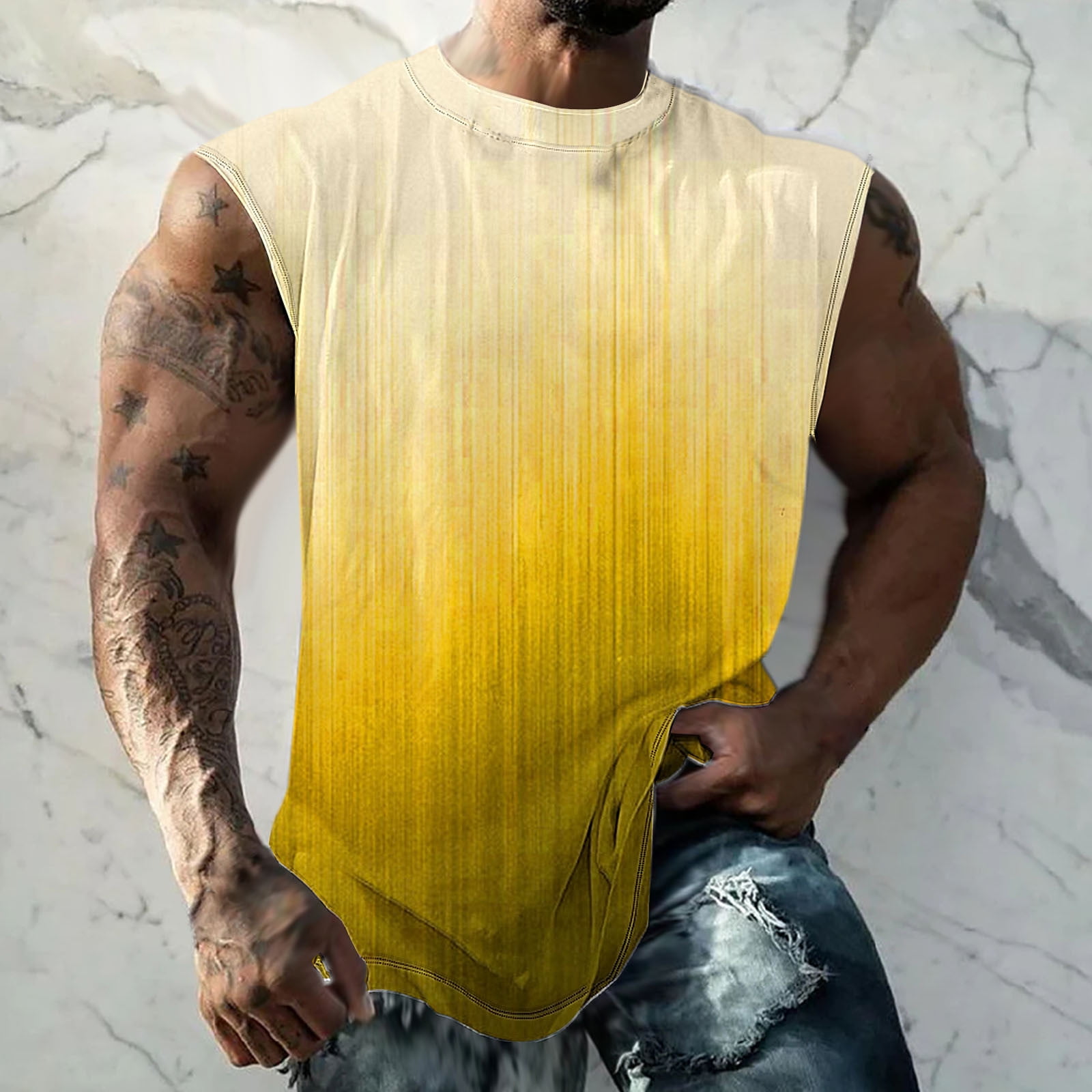 Ceisia Men Gradient Vertical Strip Print Sleeveless Workout Tank Top ...