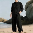 Ceisia Men Linen Outfit Set Henley Long Sleeve Shirt And Wide Leg ...