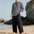Ceisia Men Linen Outfit Set Henley Long Sleeve Shirt And Wide Leg ...