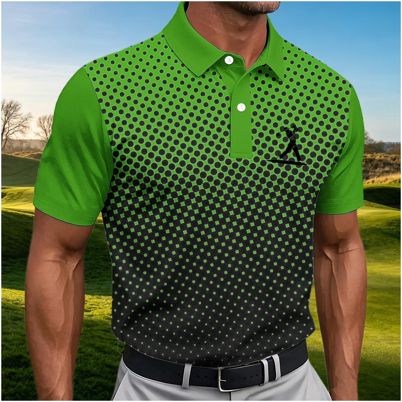 Ceisia Men Ombre Dot Print Golf Polo Shirt Golfer Embroidered Short ...