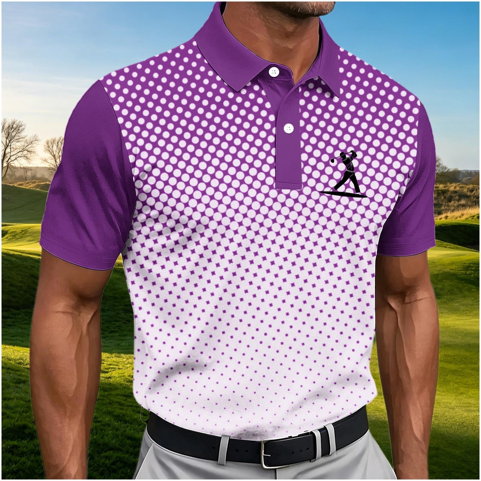 Ceisia Men Ombre Dot Print Golf Polo Shirt Golfer Embroidered Short ...