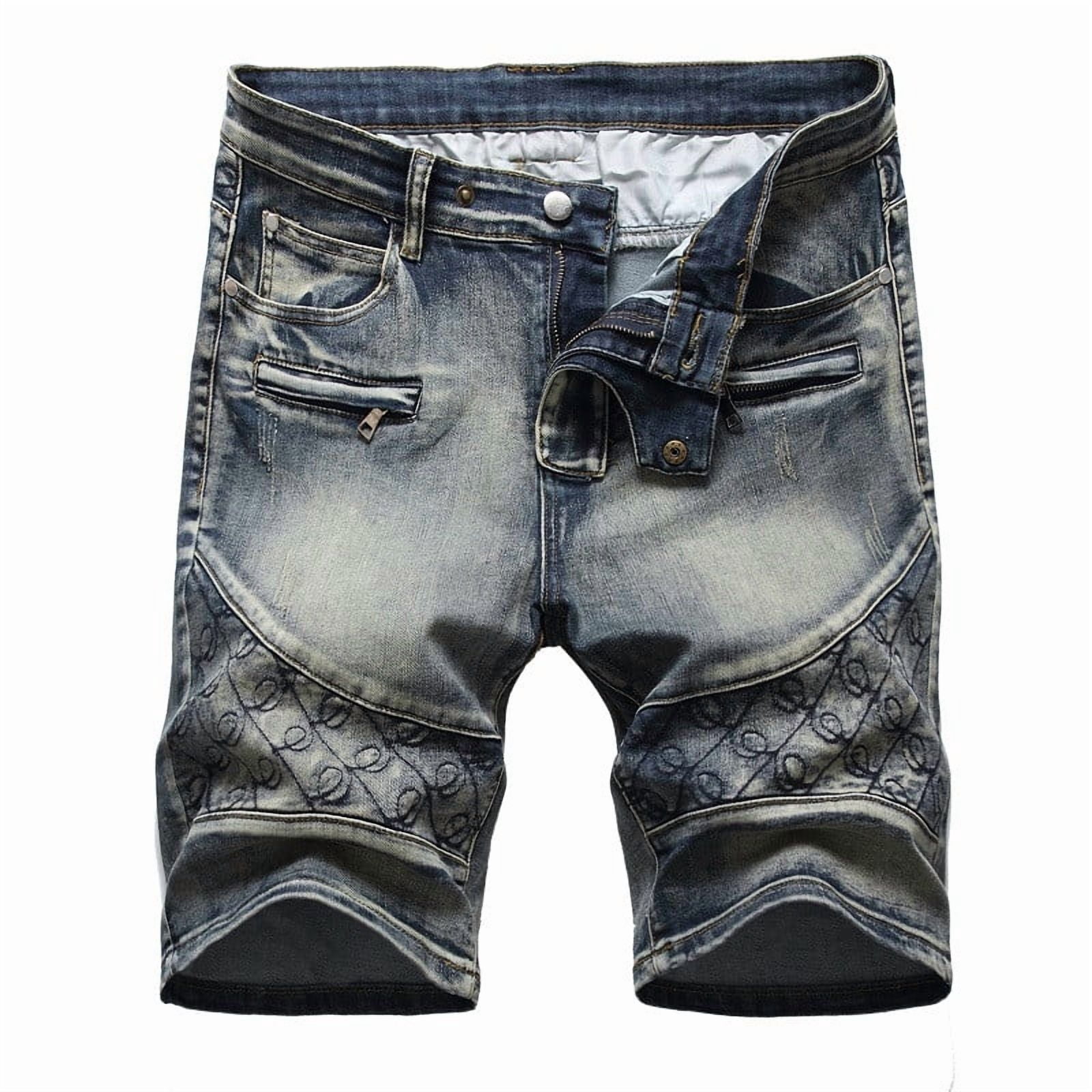 Ceisia Men Premium Distressed Patchwork Camo Trendy Denim Shorts Edgy ...