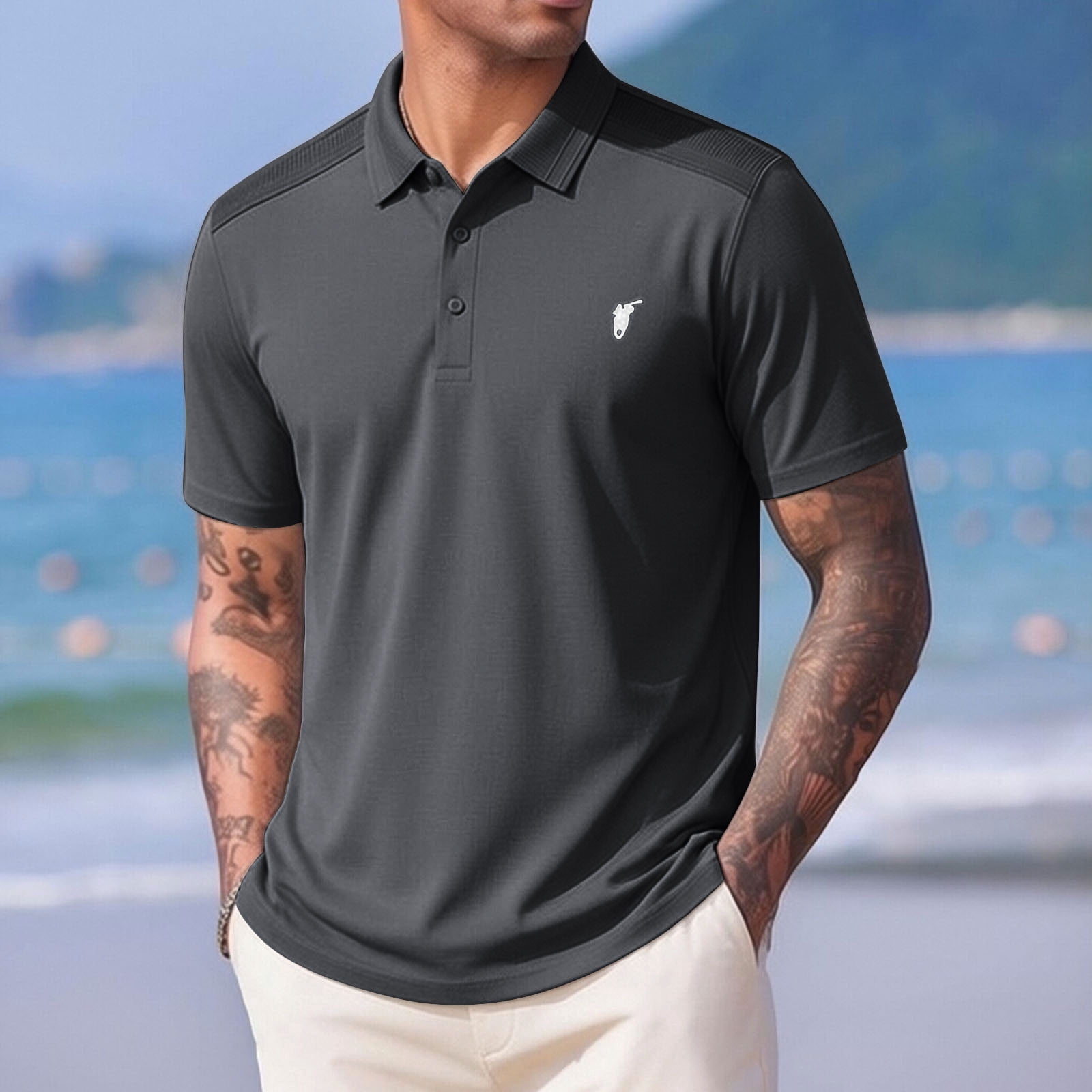 Ceisia Men Shoulder Panel Small Embroidery Logo Short Sleeve Collar ...