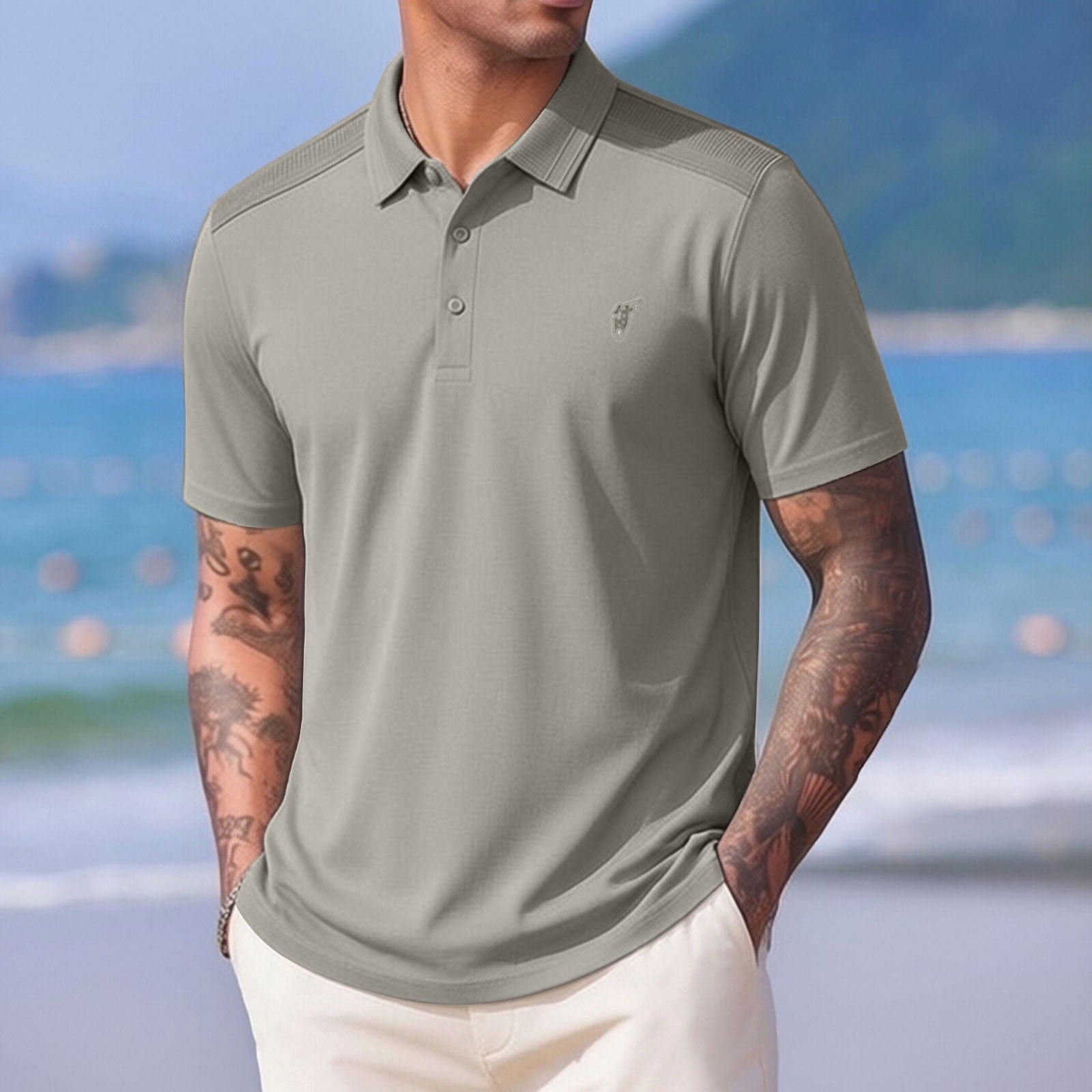 Ceisia Men Shoulder Panel Small Embroidery Logo Short Sleeve Collar ...