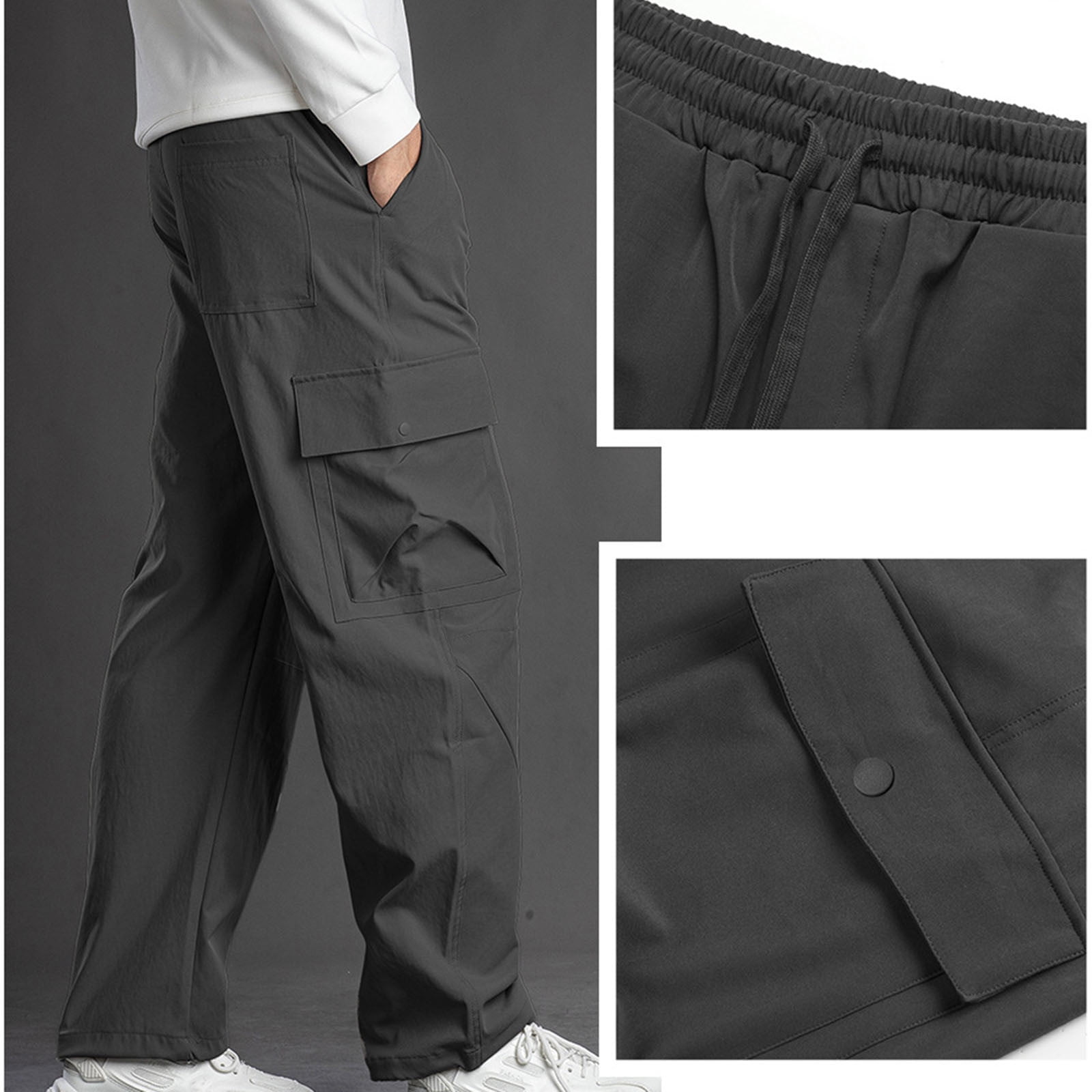Ceisia Men Solid Color Breathable Elastic Waist Drawstring Pants All ...
