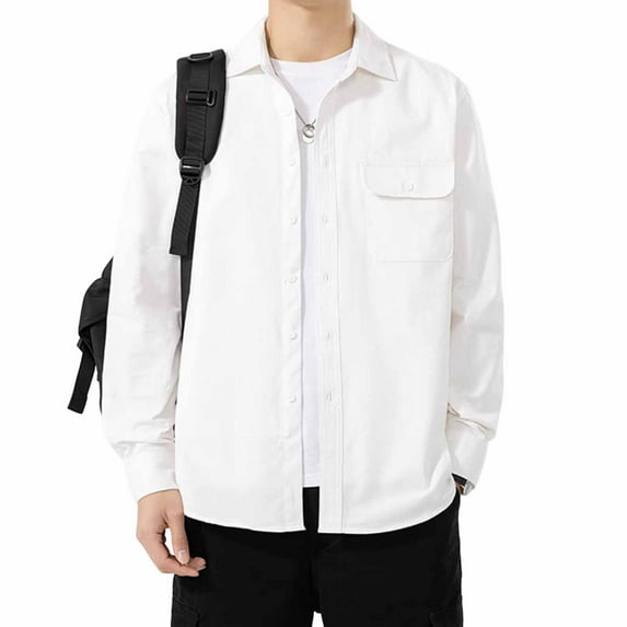 Ceisia Men Solid Color Business Casual Lapel Gift Long Sleeve Button ...