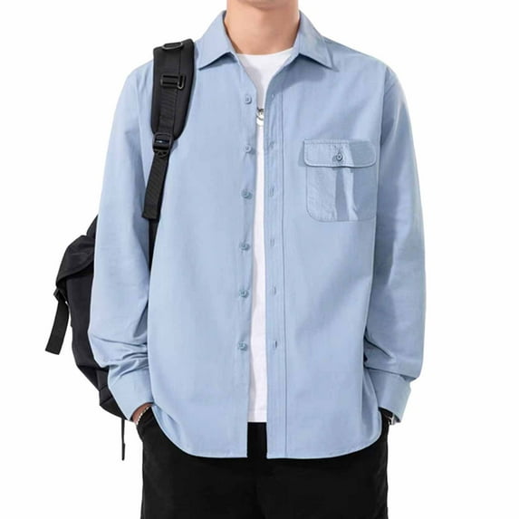 Ceisia Men Solid Color Business Casual Lapel Gift Long Sleeve Button ...