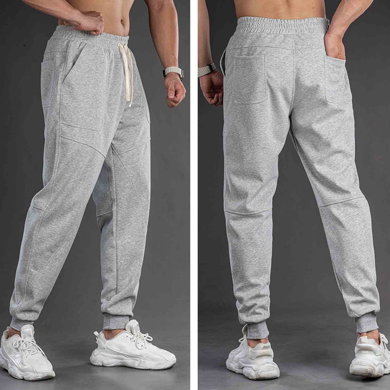 Ceisia Men Solid Color Loose Casual Pants Elastic Waist Drawstring ...