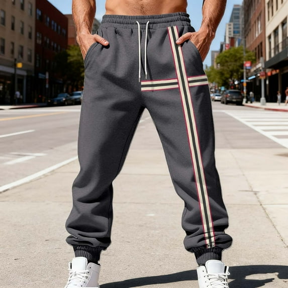 Ceisia Men Solid Color Loose Casual Pants Elastic Waist Drawstring ...