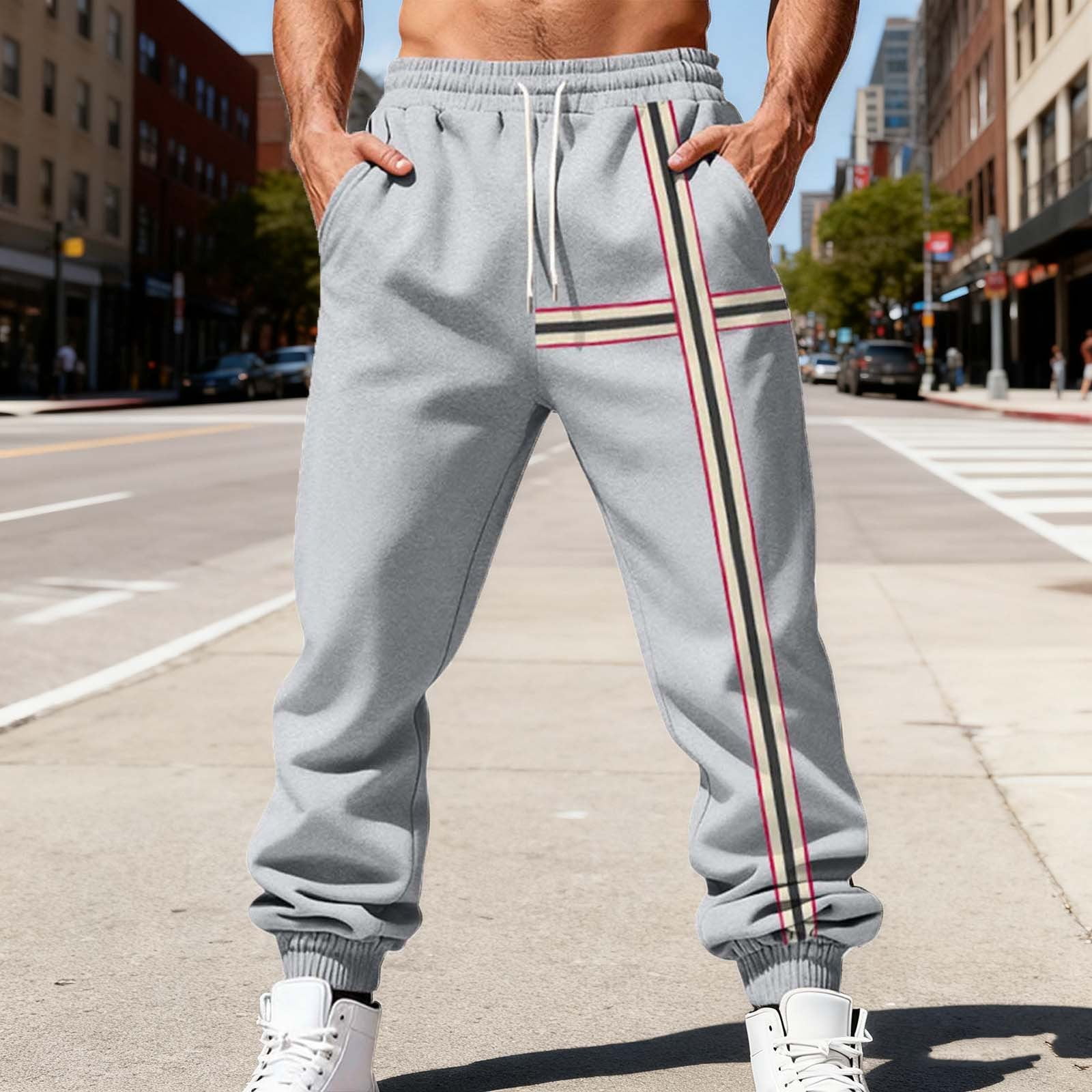 Ceisia Men Solid Color Loose Casual Pants Elastic Waist Drawstring ...