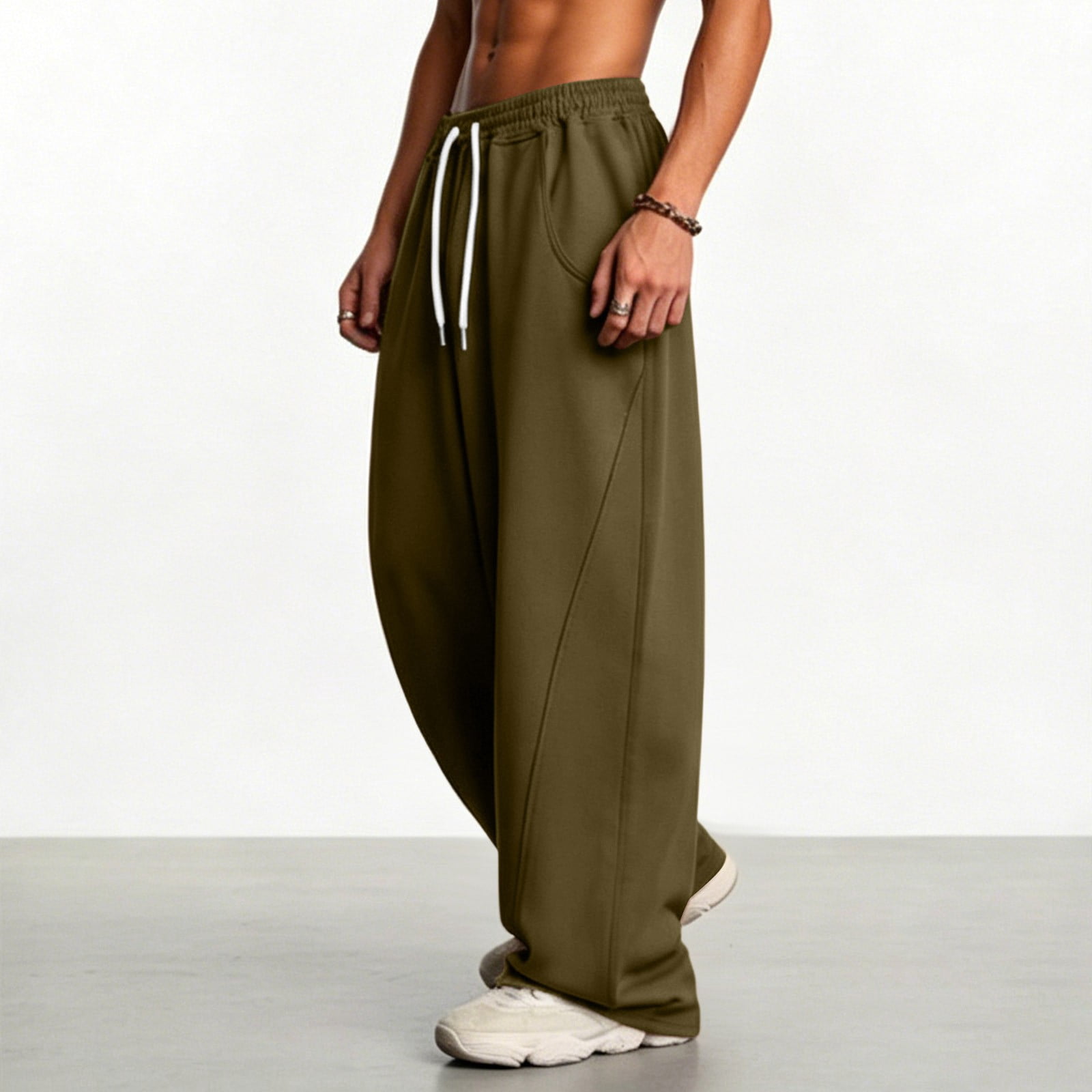 Ceisia Men Solid Soft Fabric Wide Leg Sweatpants Elastic Drawstring ...
