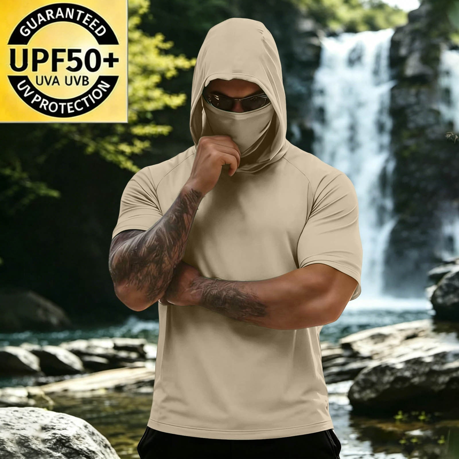 Ceisia Men UPF50+ Sun Protection Balaclava Face Mask Hooded Short ...